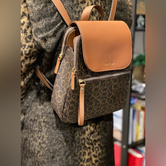 Calvin Klein | Bags | Calvin Klein Brown Signature Elaine Backpack ...